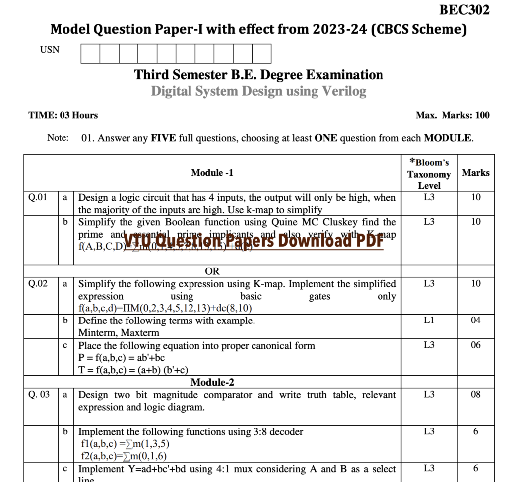 VTU Question Papers Download PDF